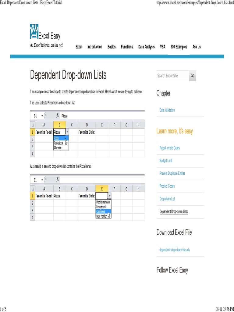 Excel Dependent Drop Down Lists Easy Excel Tutorial Pdf Microsoft Excel Computing 8504