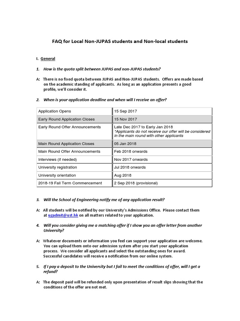 FAQ For Local Non-JUPAS Students and Non-Local Students 201718 - Final ...