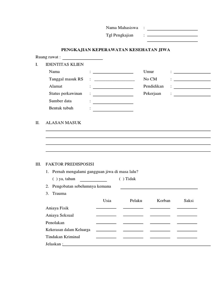 Lembar Pengkajian Keperawatan Jiwa | PDF