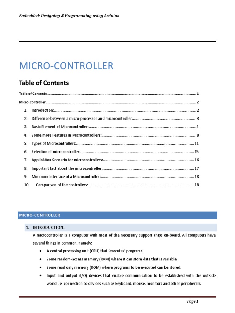 Micro-Controller: Embedded: Designing & Programming Using Arduino | PDF ...