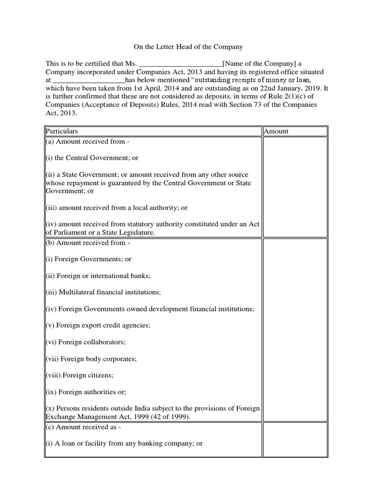 Format of Auditor Certificate in Form DPT 3 | PDF | Securities (Finance ...