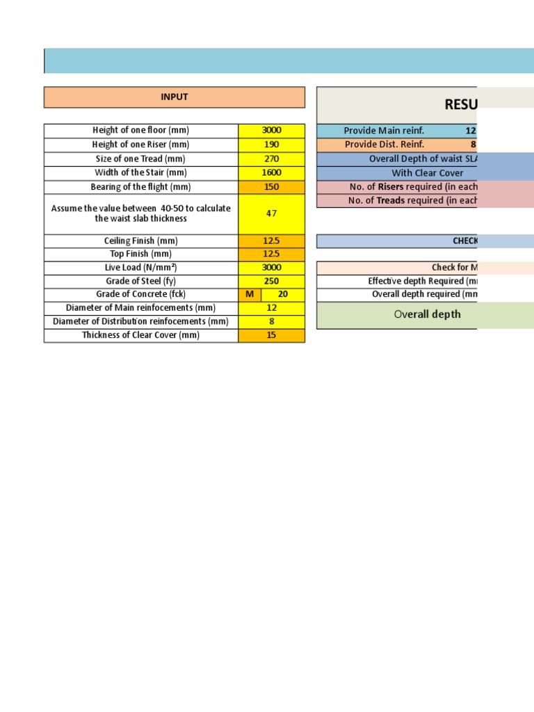 RCC Staircase Design in Excel | PDF | Stairs | Civil Engineering