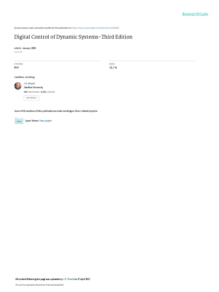 Digital Control of Dynamic Systems-Third Edition: January 2006 | PDF ...