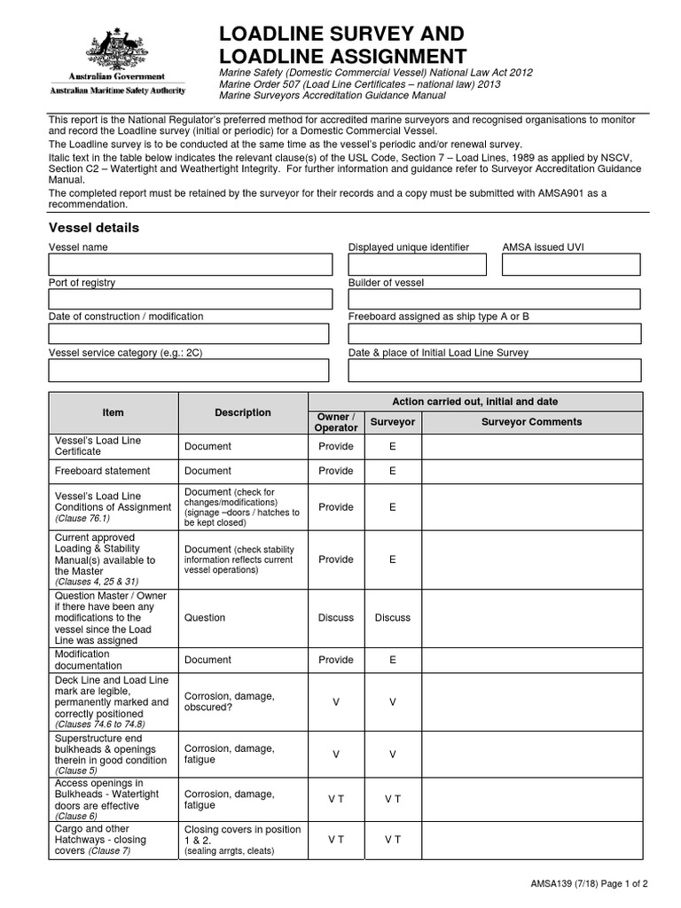 Amsa139 Load Line Survey Report | PDF | Ships