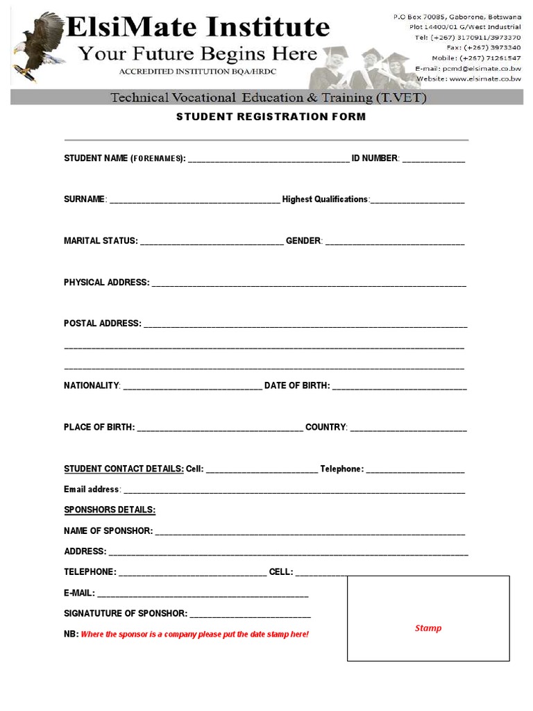 Student Registration Form 2019 | Mail | Business