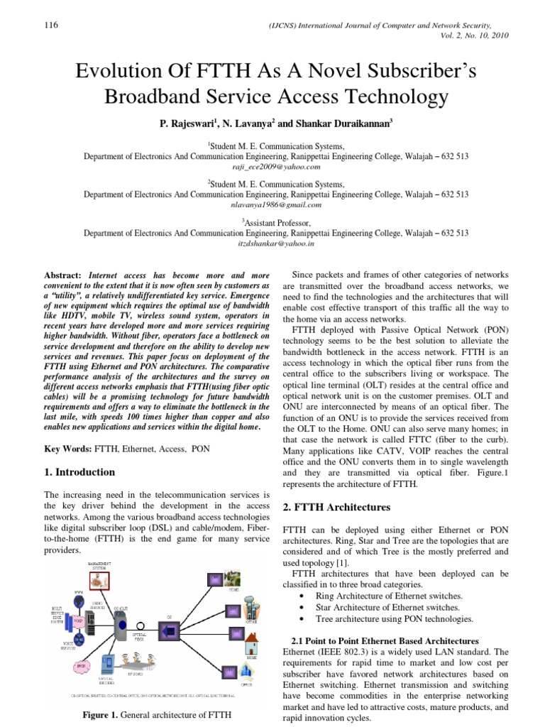 Evolution of FTTH As A Novel Subscriber's Broadband Service Access ...