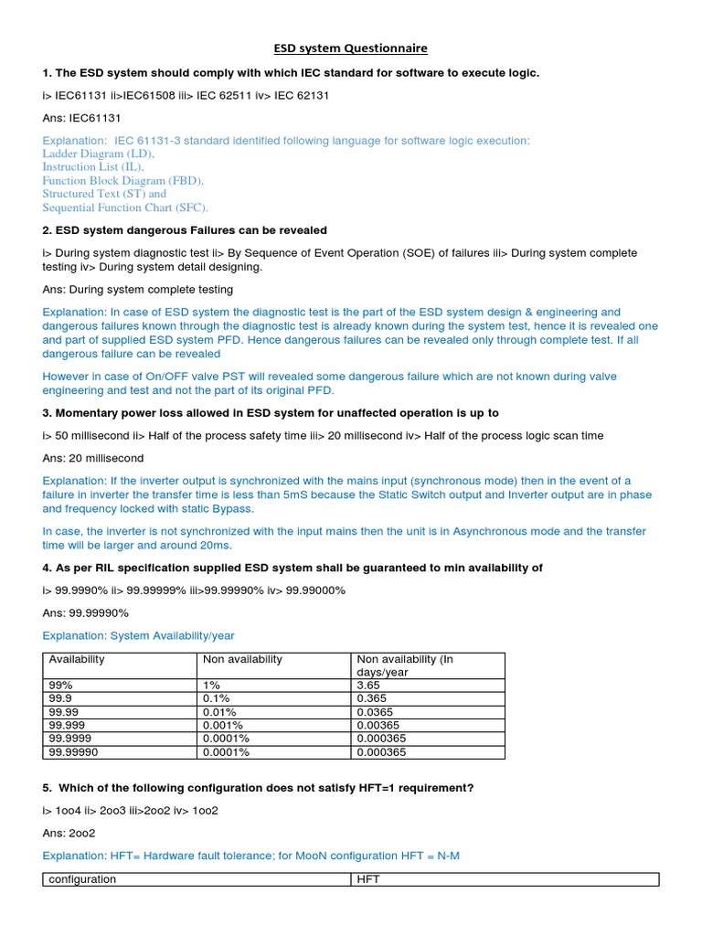 ESD System Questionnaire | PDF | Engineering | Systems Engineering