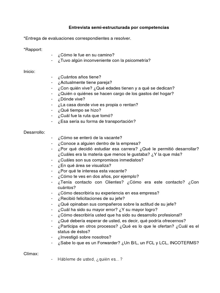Entrevista Semi-Estructurada Por Competencias | PDF