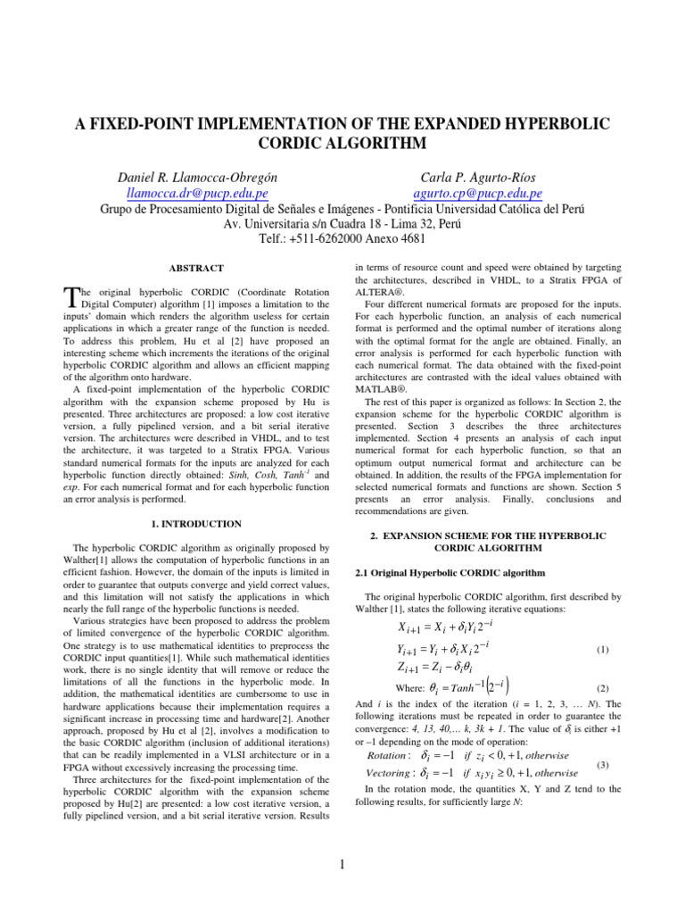 A Fixed-Point Implementation of The Expanded Hyperbolic Cordic Algorithm | PDF | Computer ...