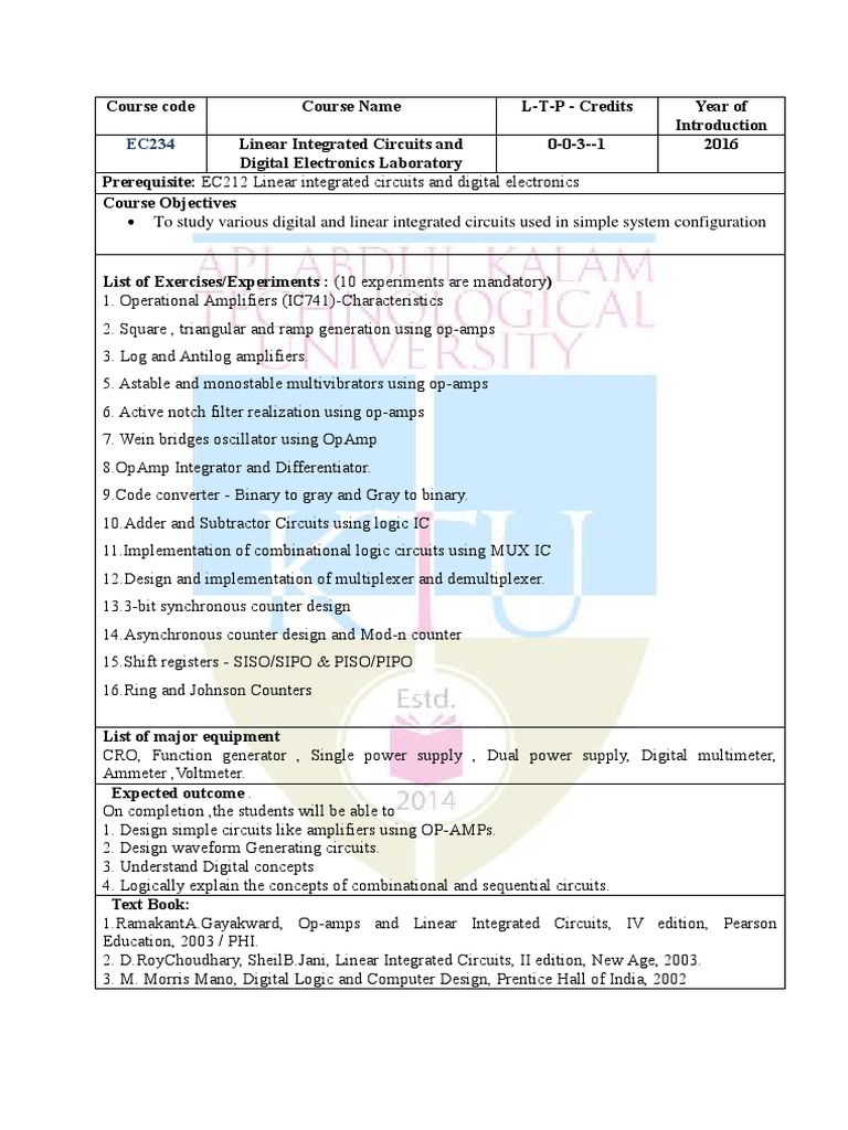 EC230 Logic Circuit Design Lab | PDF