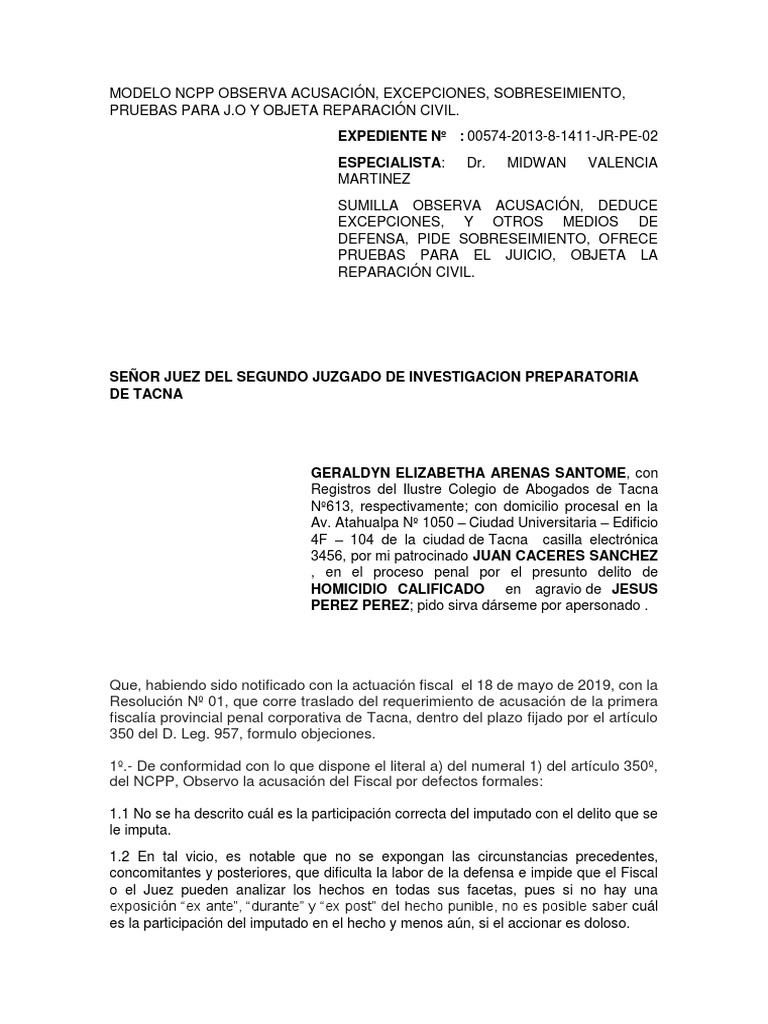 Modelo NCPP Observa Acusación | PDF | Homicidio | Derecho penal