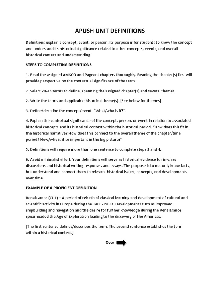 APUSH Definitions Guide | PDF | Concept | Immigration