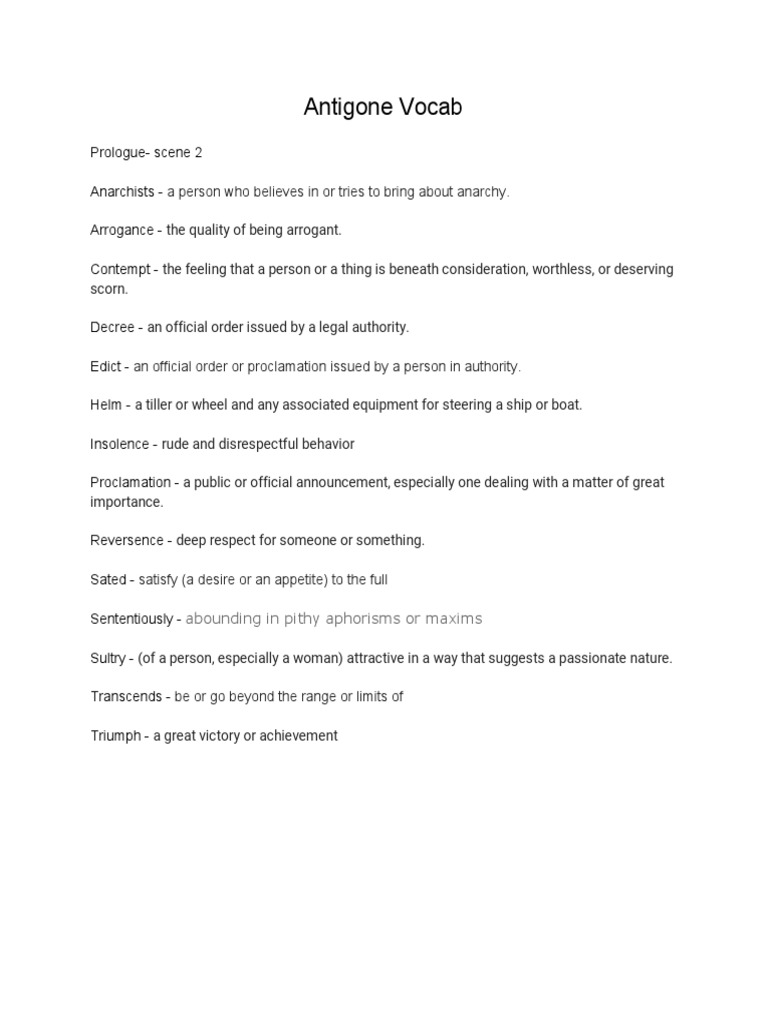 Antigone Vocabulary | PDF | Theban Mythology | Boeotian Mythology