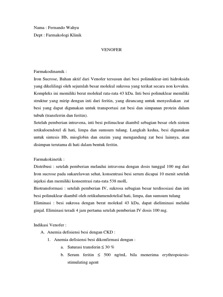Dosis dan Pemberian Venofer Injeksi | PDF