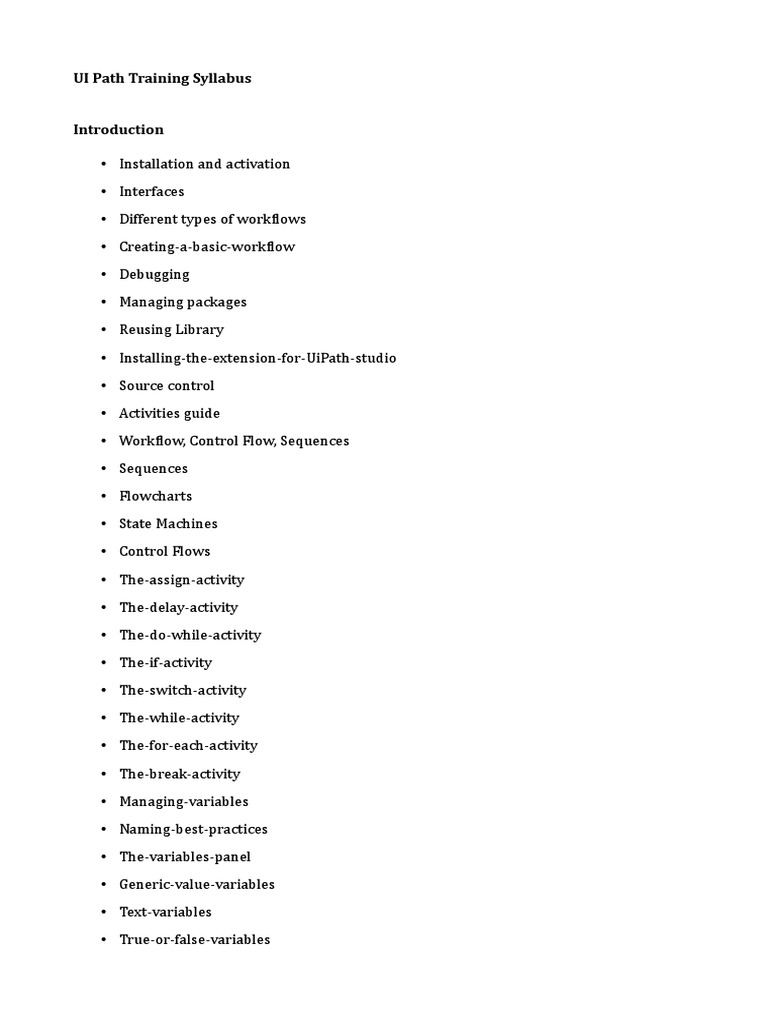 UI Path Training Syllabus | PDF