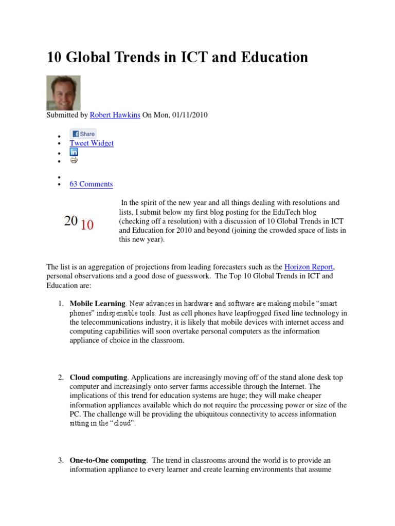 10 Global Trends in ICT and Education | PDF | Educational Technology ...
