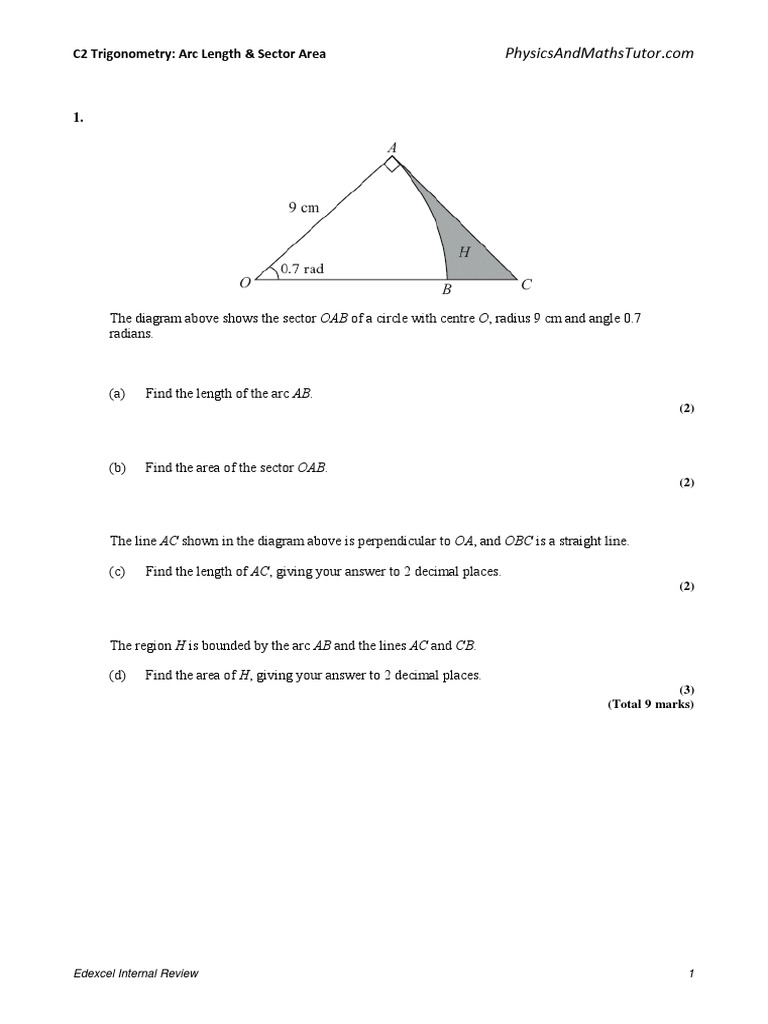 Arc Length and Sector Area in Trigonometry | PDF | Sine | Area
