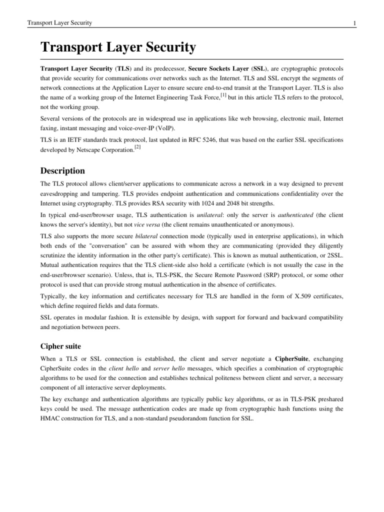 Transport Layer Security: Description | PDF | Transport Layer Security ...