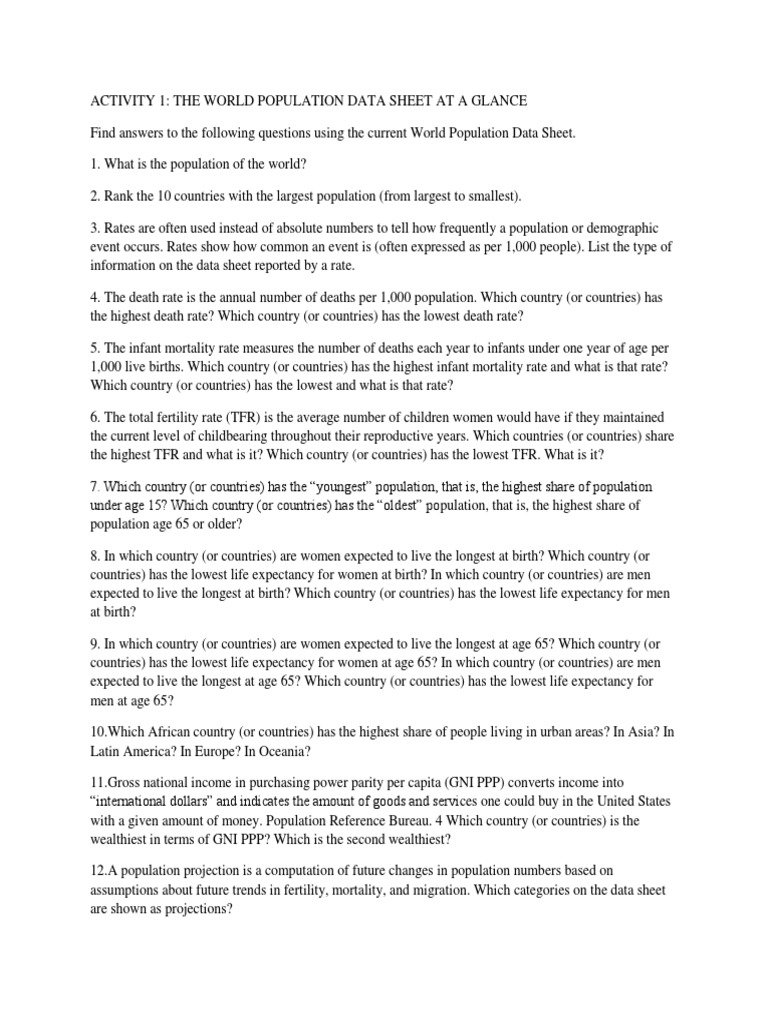 2018 World Population Data Sheet | PDF | Total Fertility Rate ...