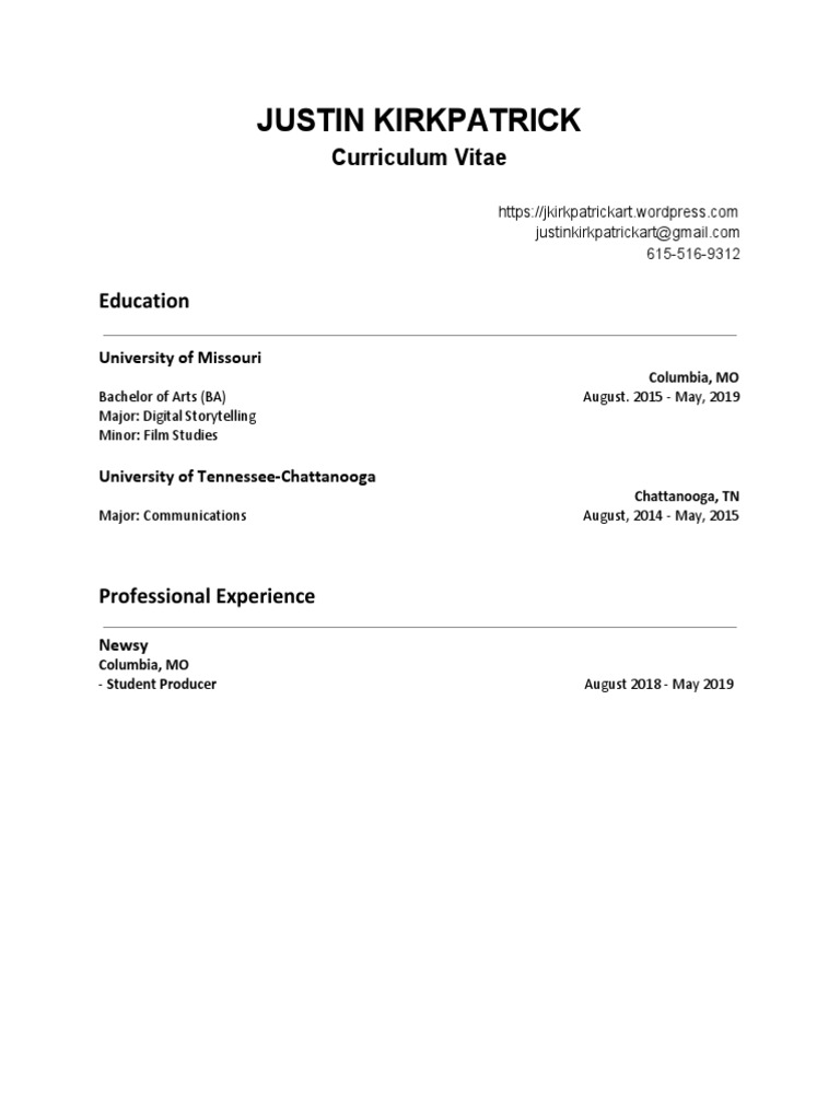 Justin Kirkpatrick: Curriculum Vitae | PDF