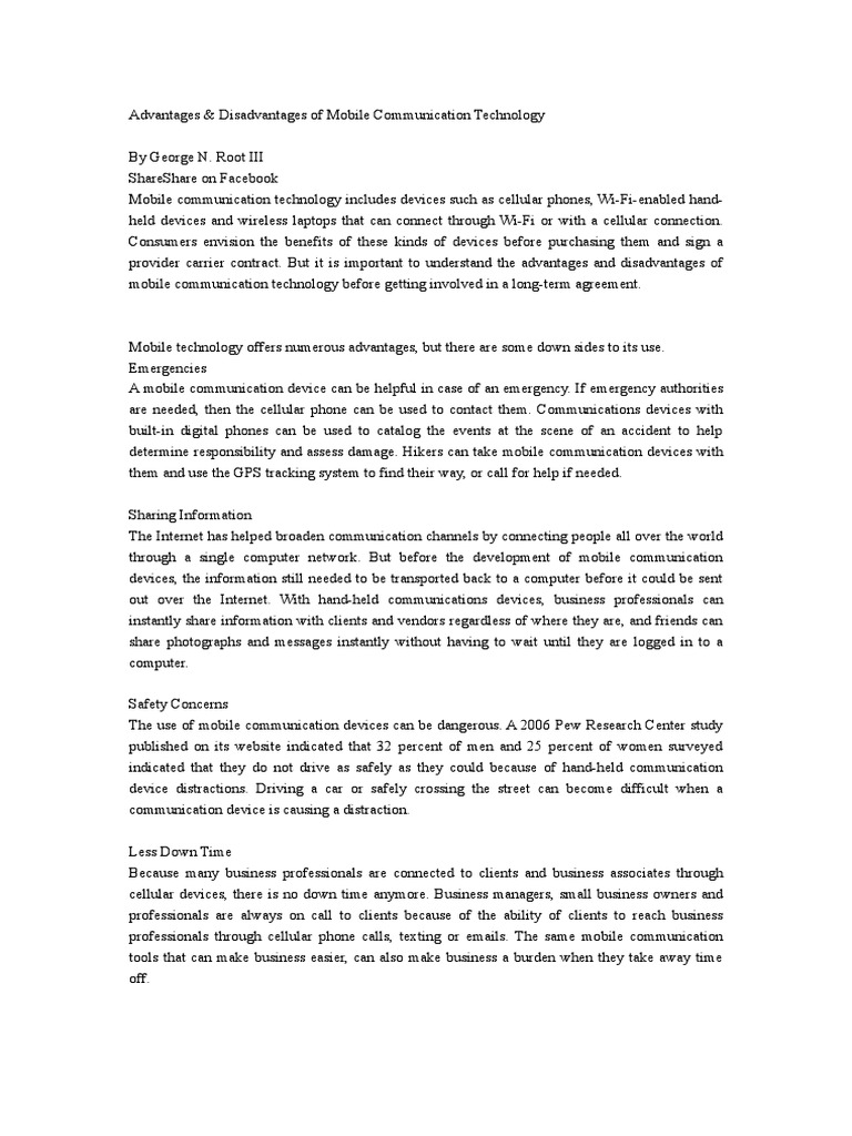 Mobile Communication: Pros and Cons | PDF | Mobile Phones ...