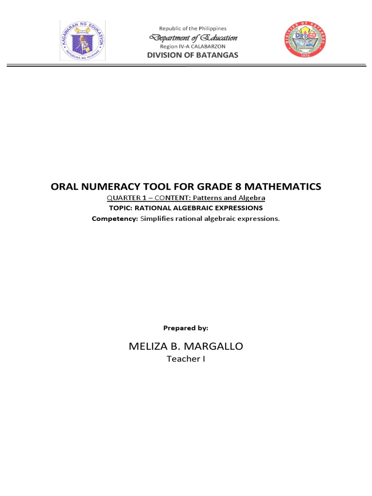 Numeracy Tool 1 (Rational Algebraic Expressions) | PDF | Fraction ...