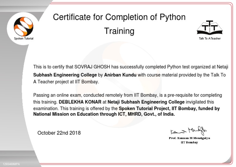 Certificate For Completion of Python Training | PDF