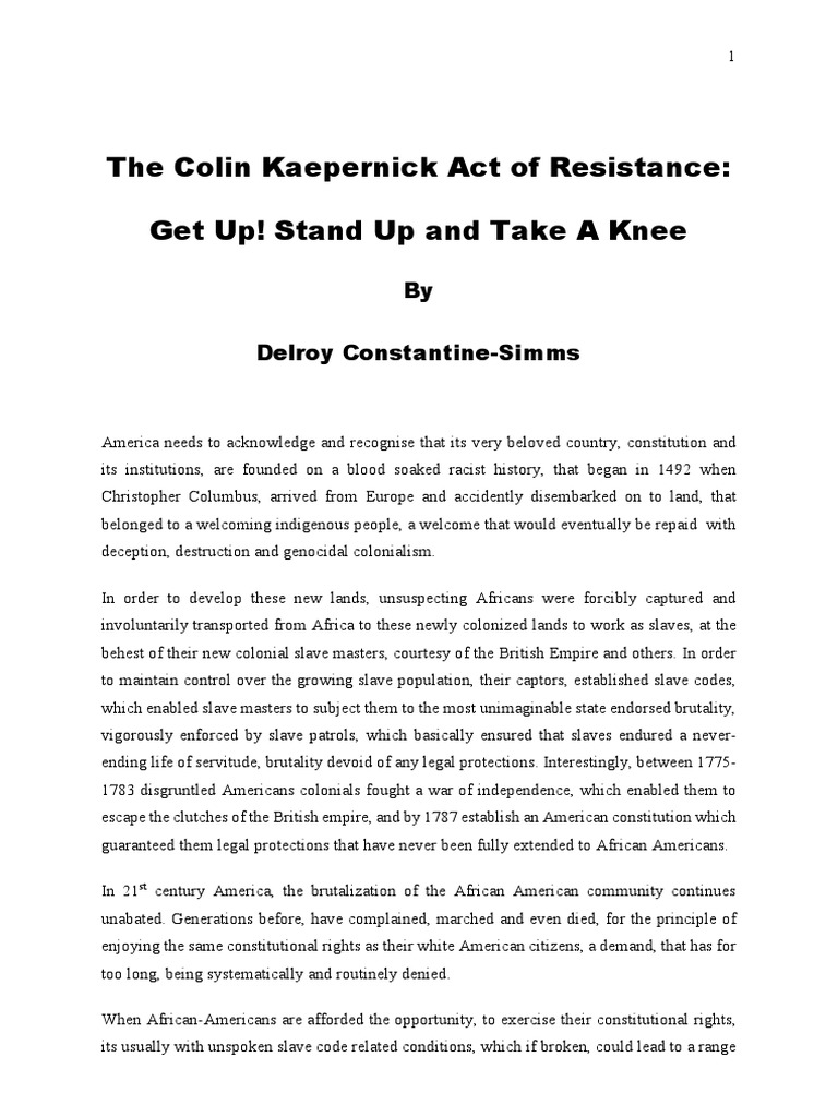 The Colin Kaepernick Act of Resistance: Get Up! Stand Up and Take A ...
