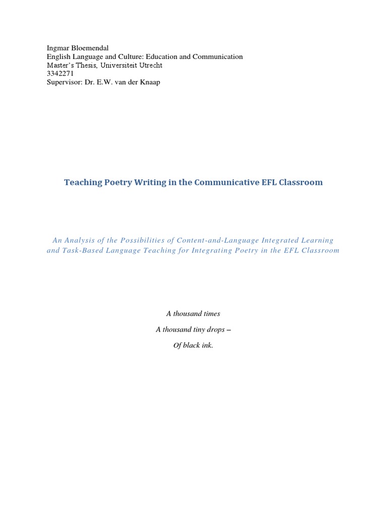Integrating Poetry in EFL Teaching | PDF | English As A Second Or ...