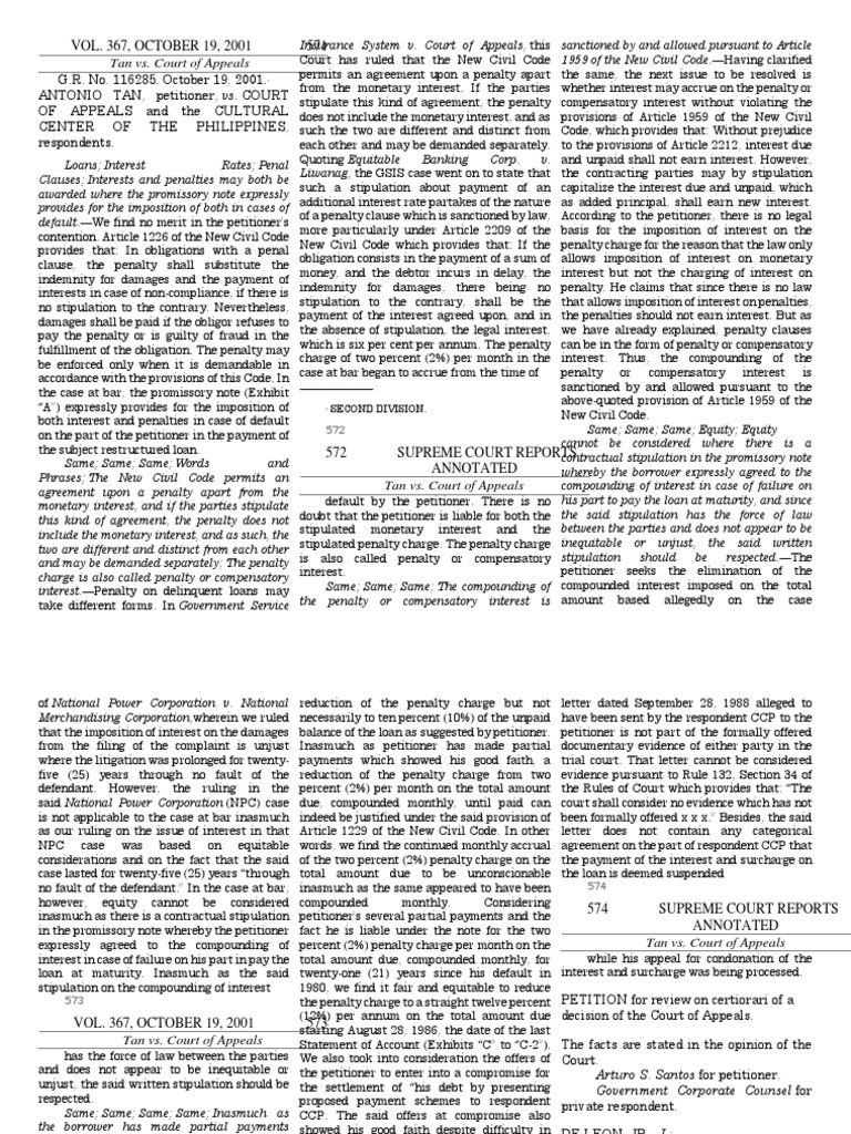 1 - Antonio Tan V Ca | PDF | Interest | Damages