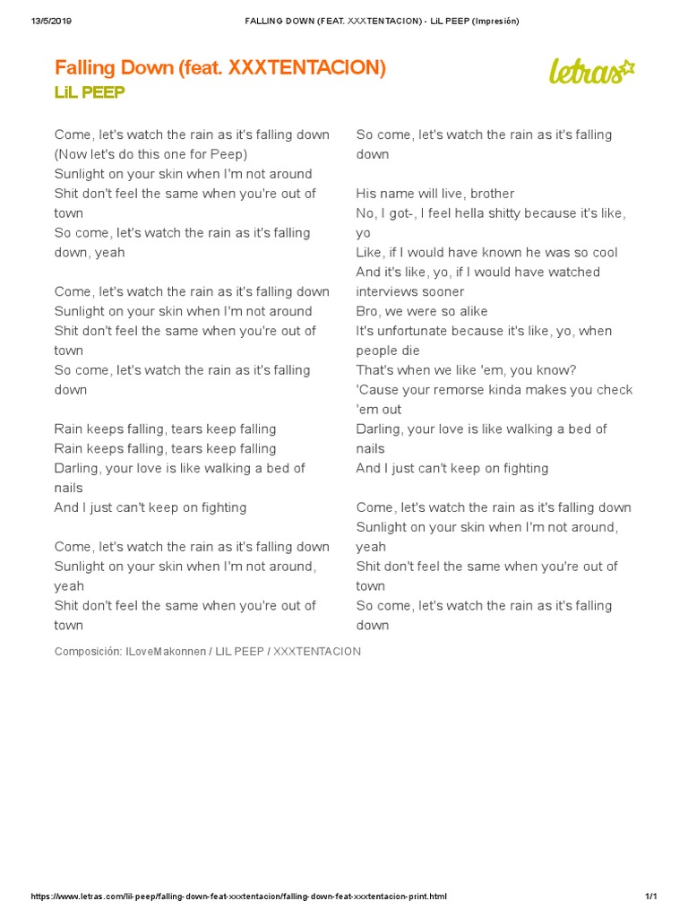 Falling Down (Feat. Xxxtentacion) - Lil Peep (Impresión) | PDF ...