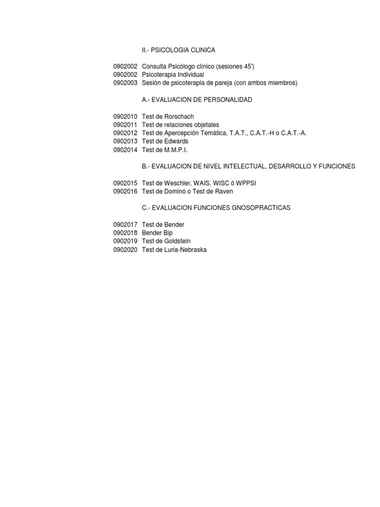 Codigos Fonasa | PDF | Neurociencia | Psicoterapia
