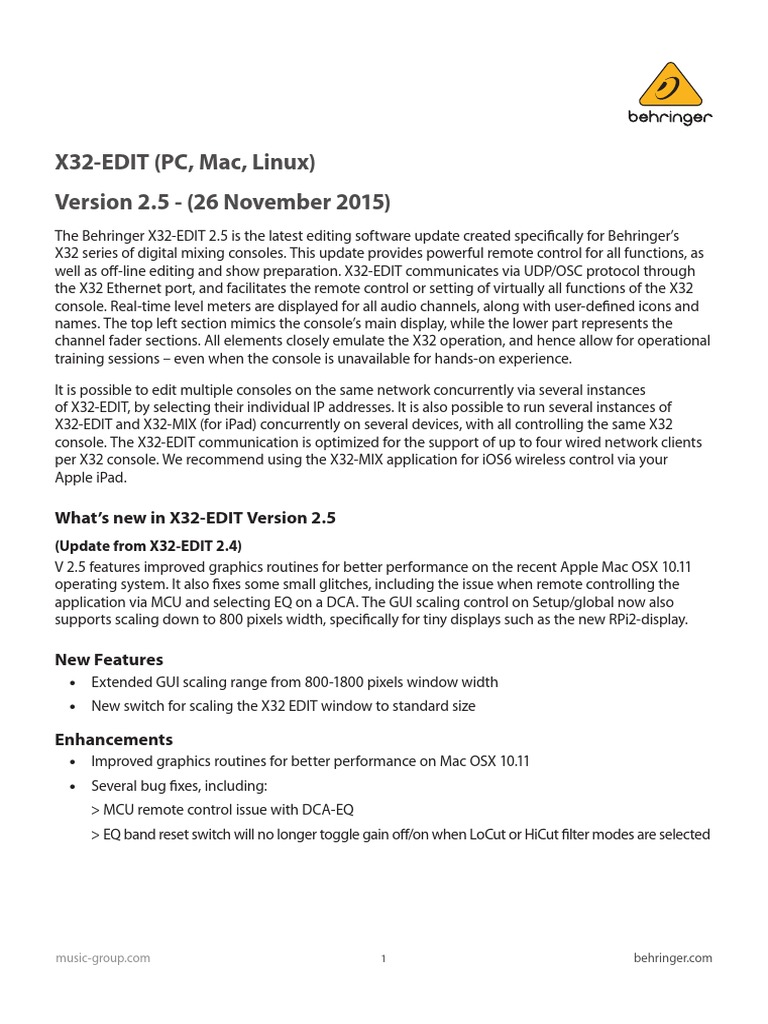 X32-Edit V2.5 | PDF | Microsoft Windows | Linux