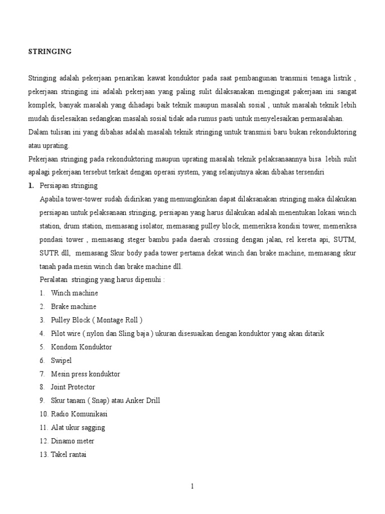 Teknik dan Alat dalam Stringing Transmisi | PDF | Griya & Taman | Teknologi & Rekayasa
