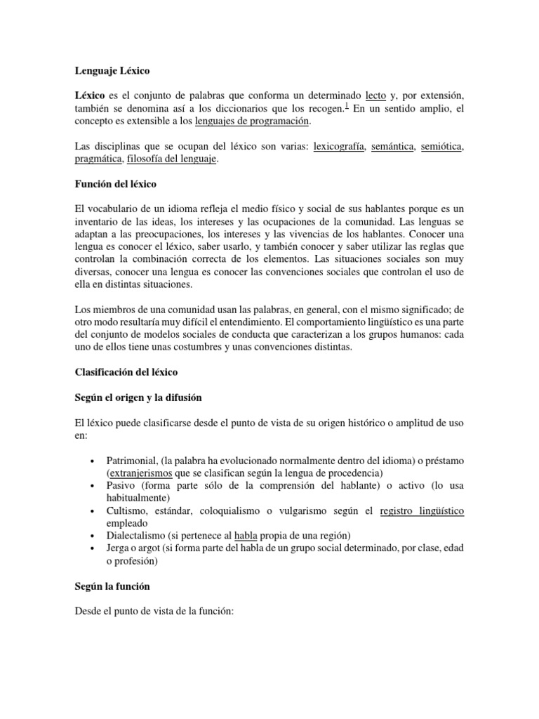 Lenguaje Léxico | PDF | Léxico | Diversidad cultural