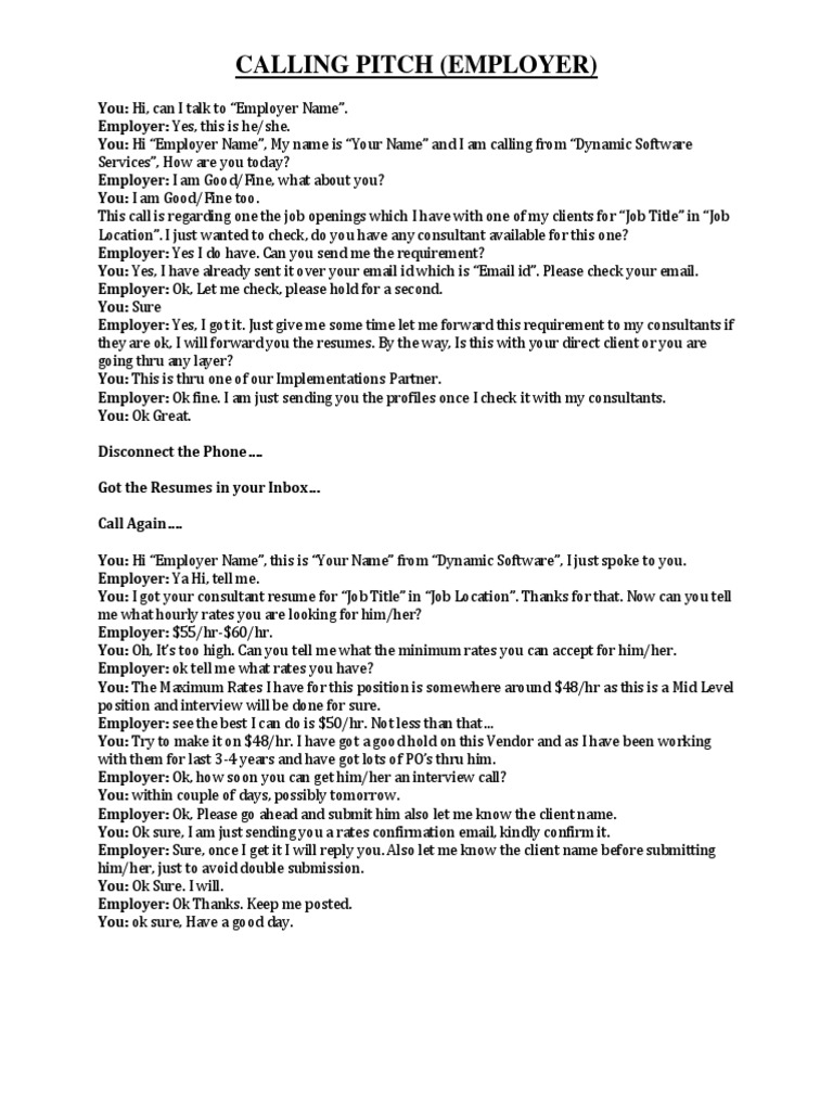 Employer Calling Pitch | PDF