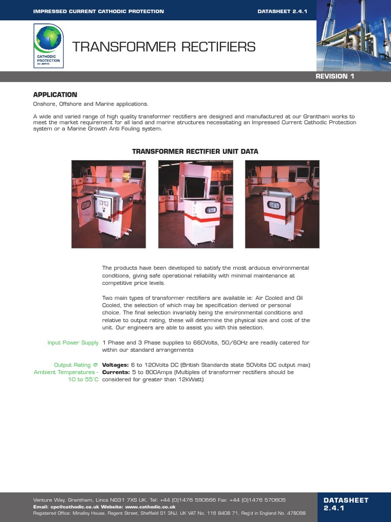 Transformer Rectifiers for Cathodic Protection | PDF | Transformer ...
