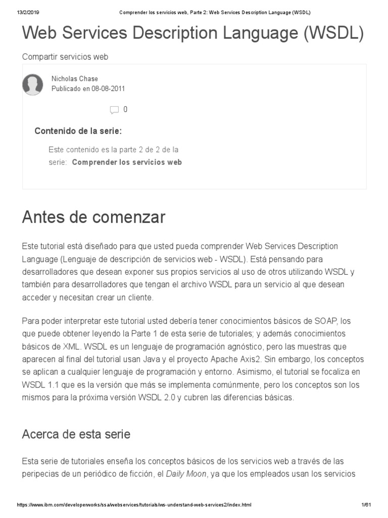 Comprender Los Servicios Web, Parte 2 - Web Services Description Language (WSDL) | PDF | Jabón | Xml