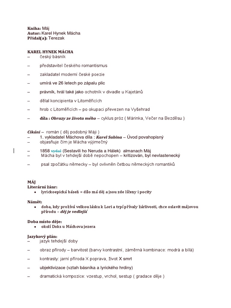 Kniha: Máj Autor: Karel Hynek Mácha Přidal (A) : Terezak Karel Hynek Mácha | PDF
