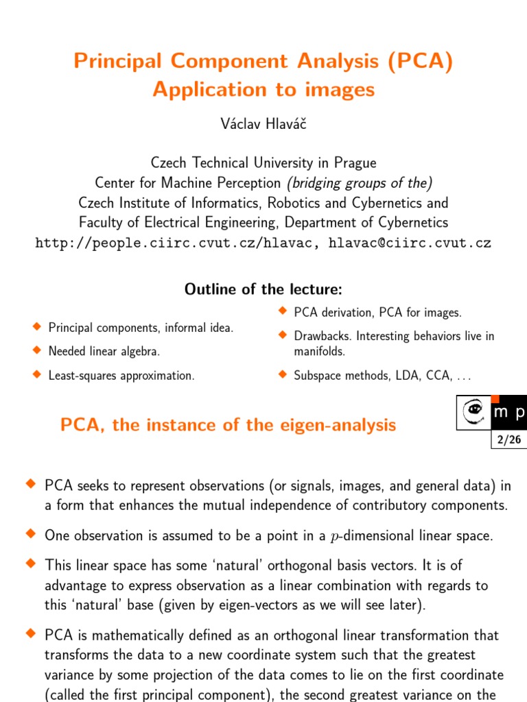 Principal Component Analysis (PCA) Application To Images: Outline of The Lecture | PDF ...