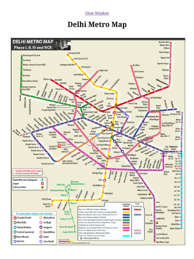 Delhi Metro Map: Close Window | PDF