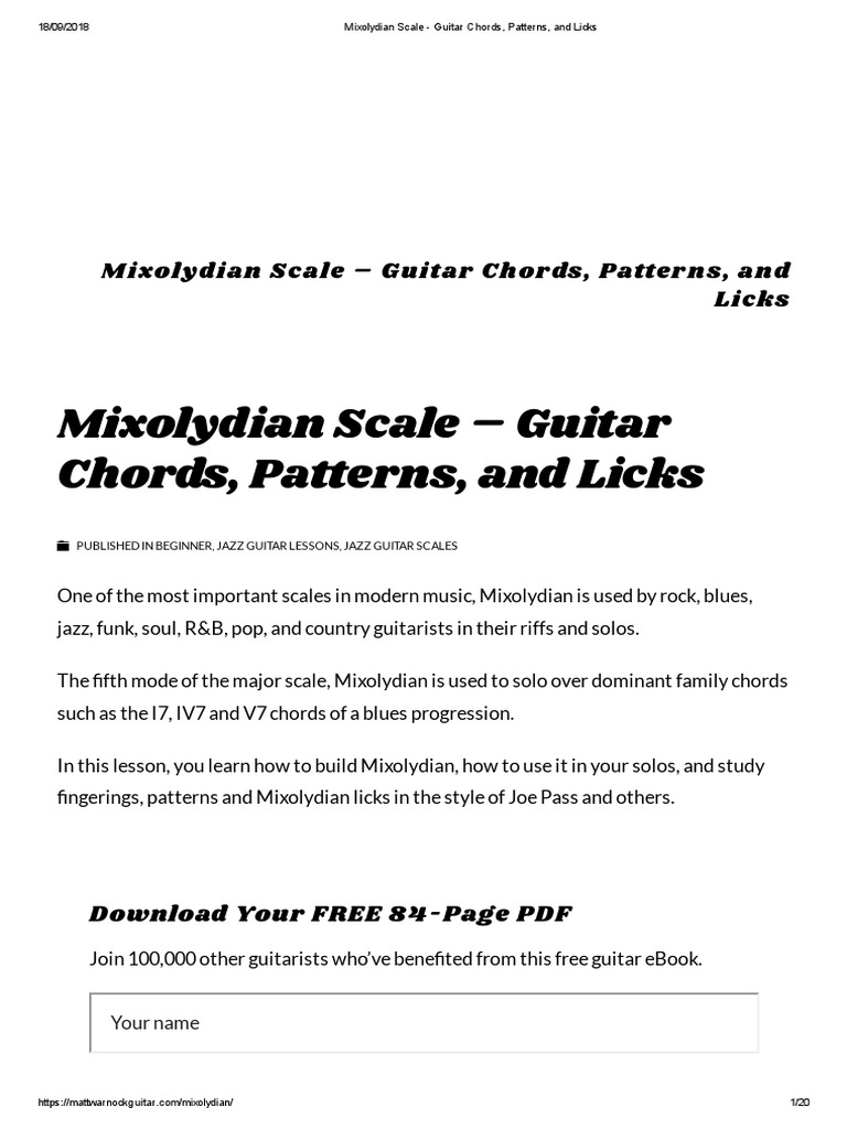 Mixolydian Scale - Guitar Chords, Patterns, and Licks PDF | PDF | Chord ...