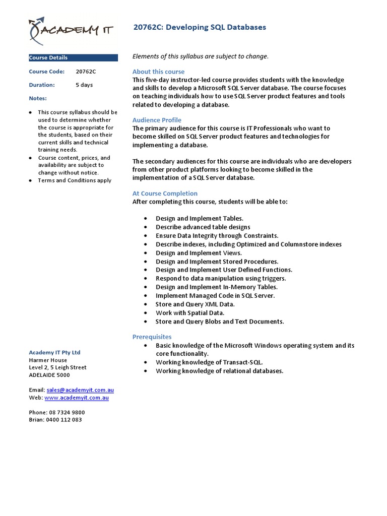 Developing SQL Databases: A Guide to Designing and Implementing ...