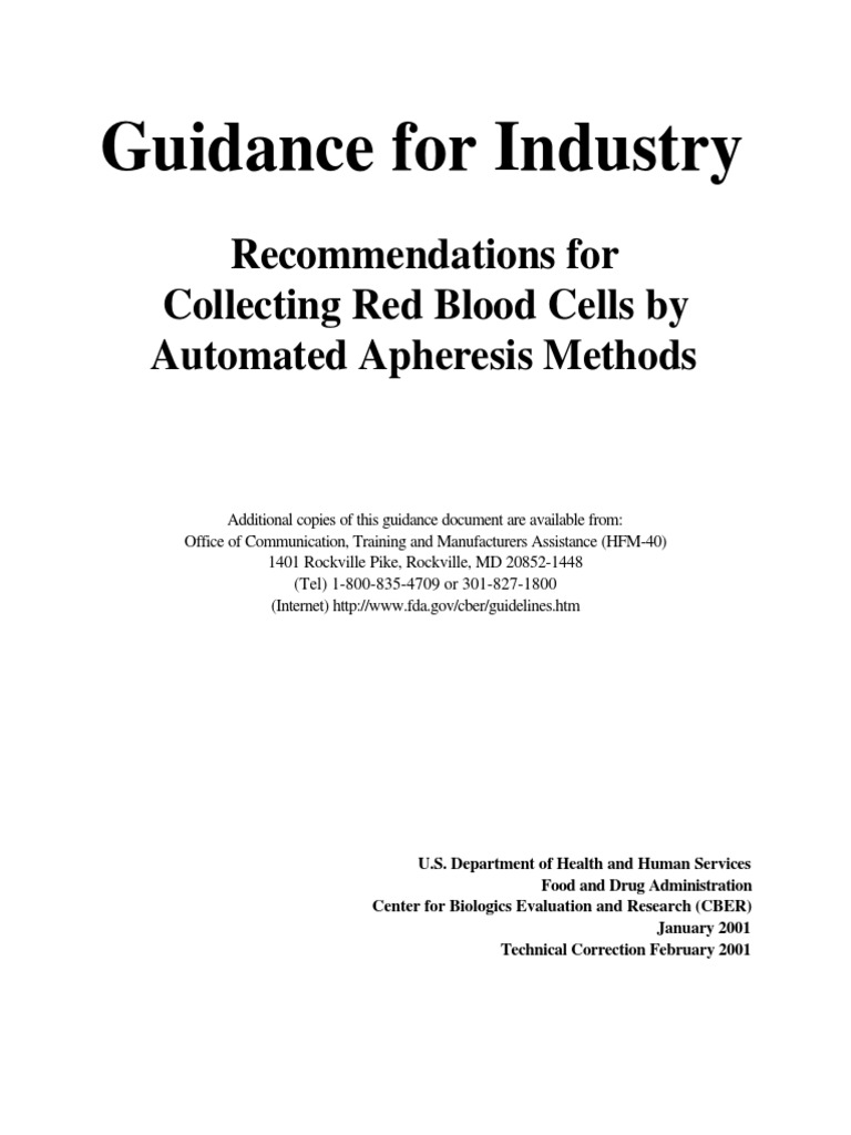 Guidance For Industry: Recommendations For Collecting Red Blood Cells ...