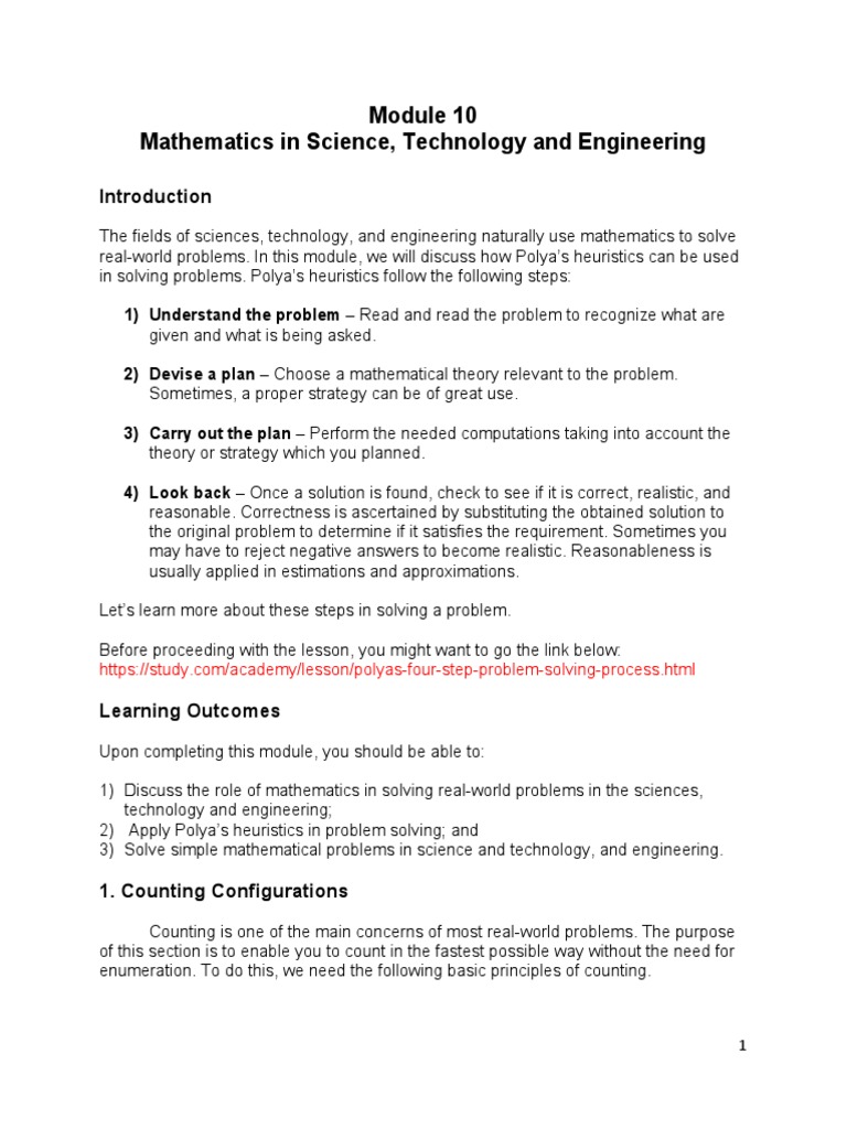 MATH 10 Module 10 Mathematics in Science Technology and Engineering ...