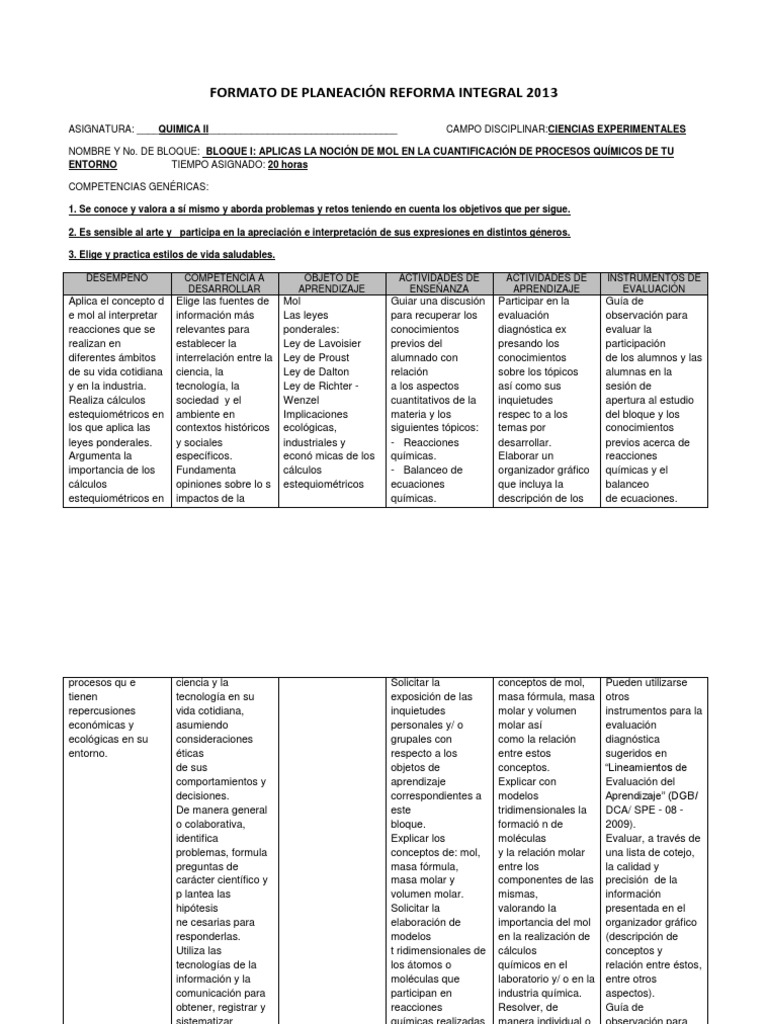 Plan Clase Quimica 2 Pdf Mole Unidad Contaminación
