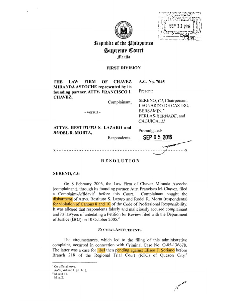 1 - The Law Firm of Chavez vs. Atty. Lazaro and Morta PDF | PDF ...