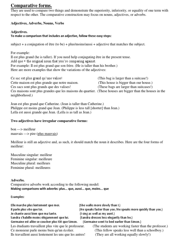 French Comparatives and Superlatives Guide | PDF | Adjective | Languages