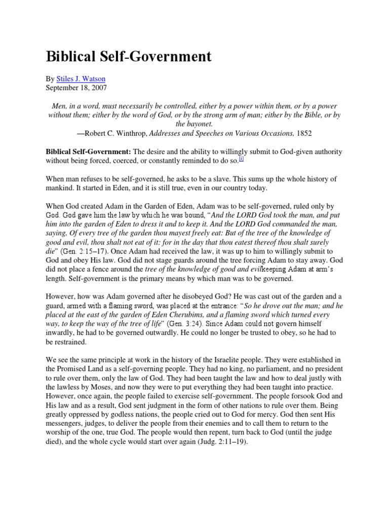 Biblical Self Government | PDF | Adam | Book Of Genesis