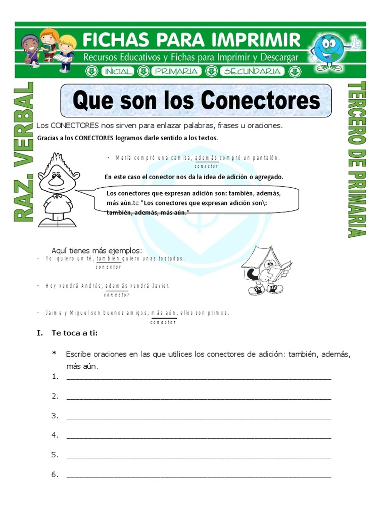 Ficha Que Son Los Conectores para Tercero de Primaria